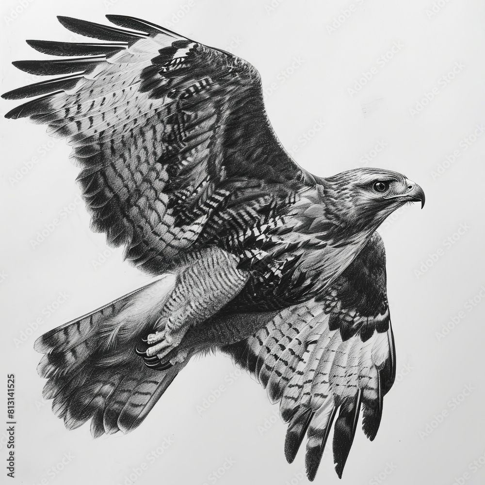 Common Buzzard Bird Pencil Sketch Hand Drawn Black and White Depiction ...