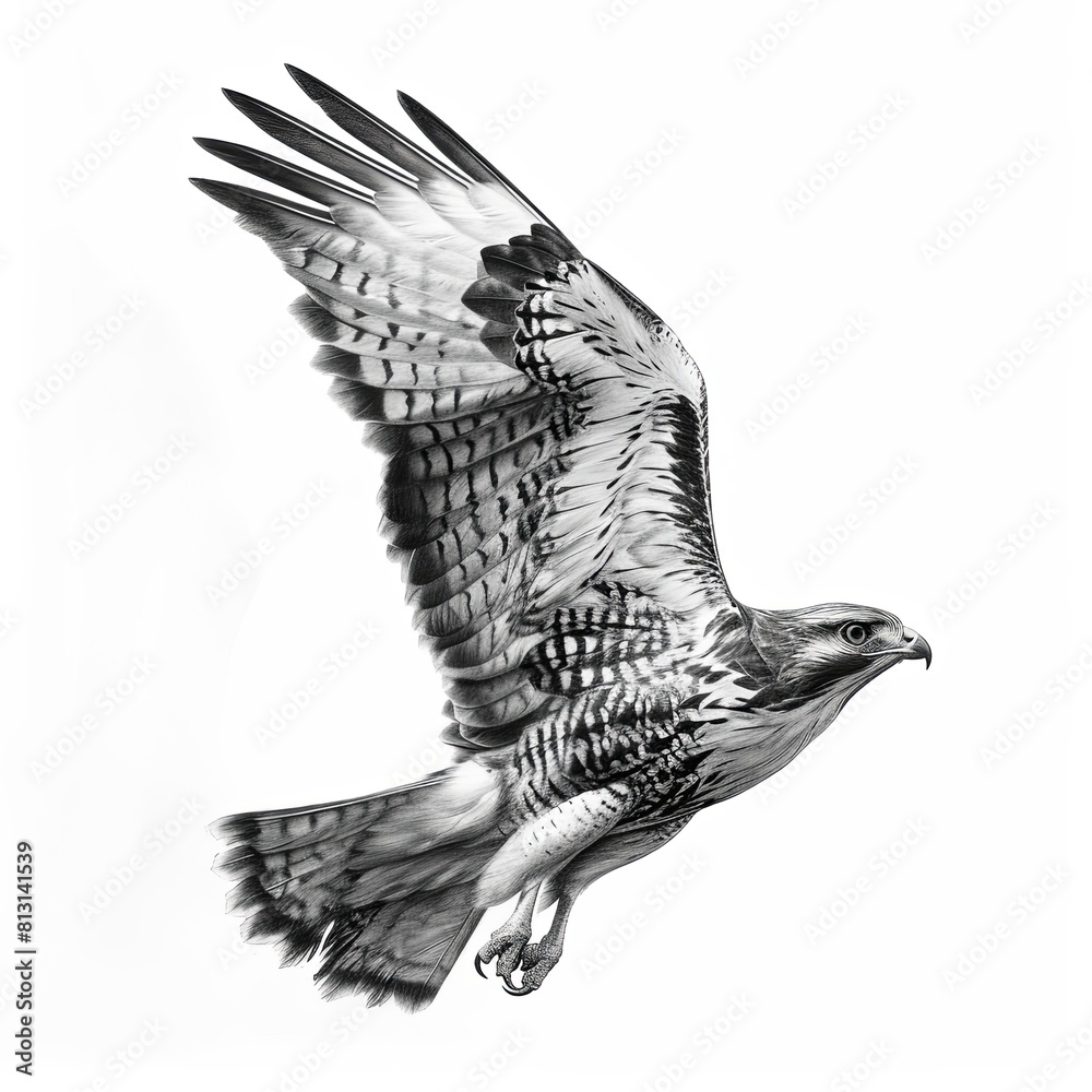 Common Buzzard Bird Pencil Sketch Hand Drawn Black and White Depiction ...