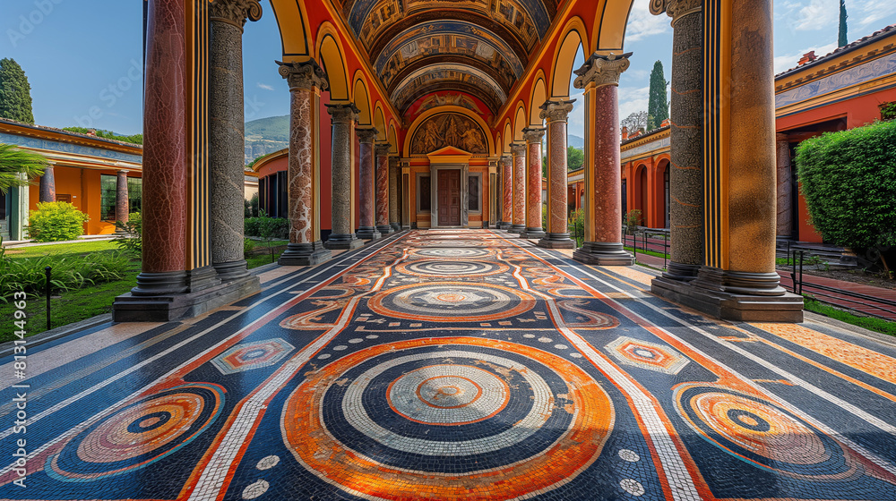 An immersive photograph capturing the grandeur of an ancient Roman ...