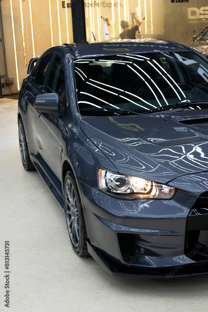 Mitsubishi Lancer Evolution front and side view, high angle, JDM ...