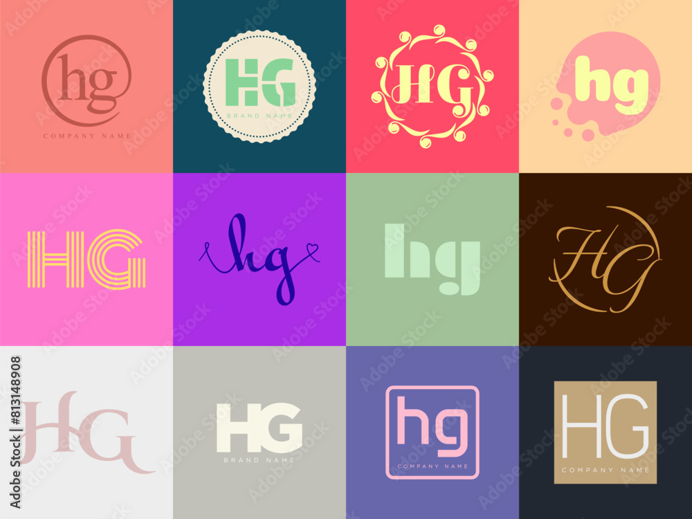 HG logo company template. Letter h and g logotype. Set different ...