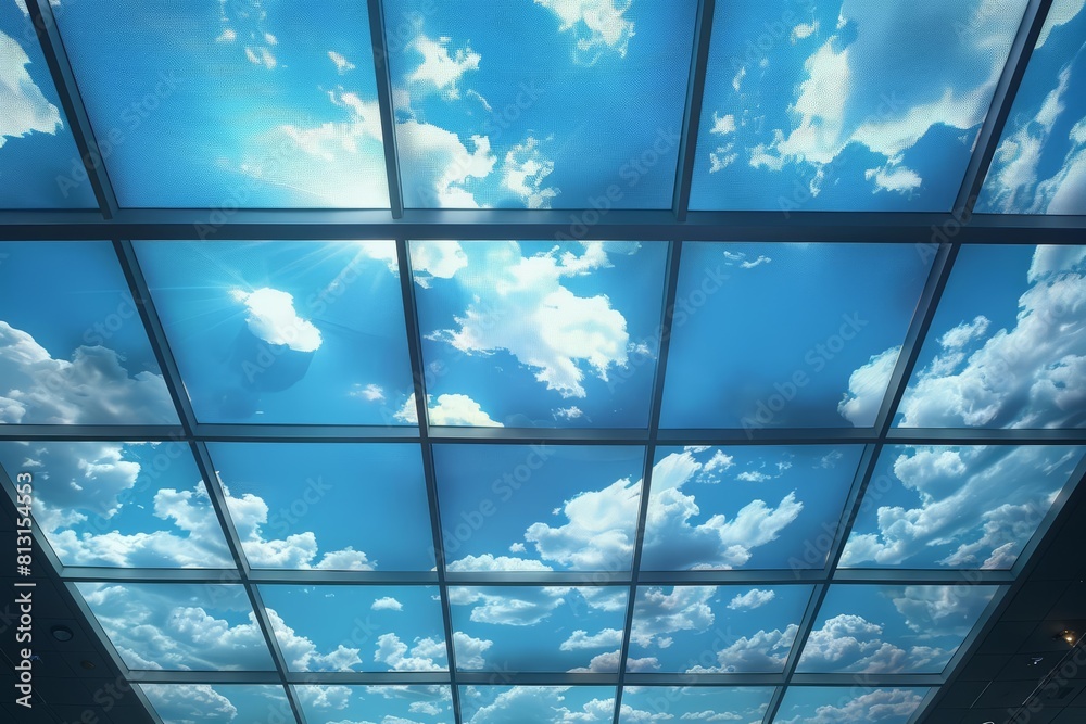 A ceiling that displays virtual skylights showing realtime sky from ...