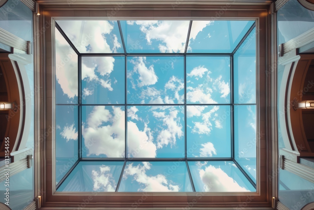 A ceiling that displays virtual skylights showing realtime sky from ...