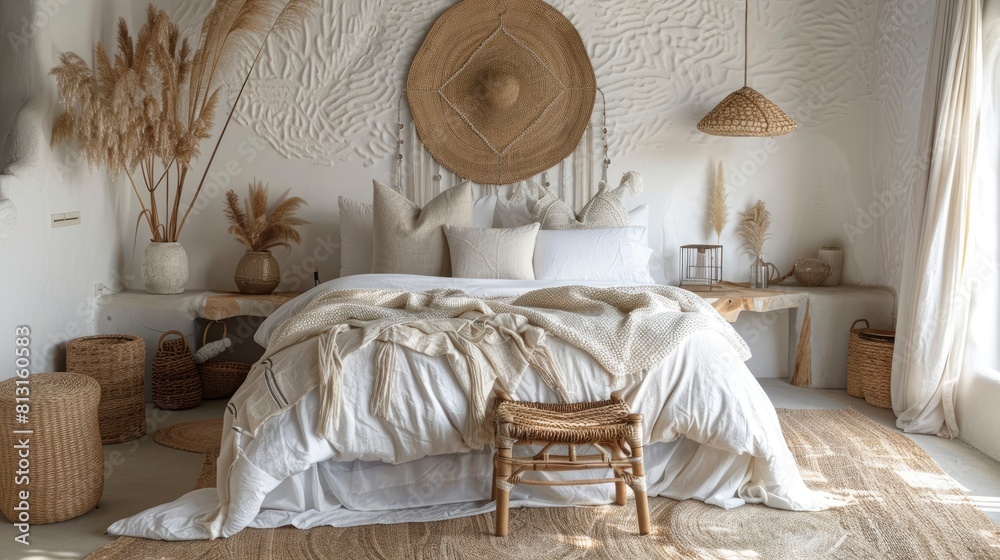 Feel The Serenity Of A Bedroom Interior Background With Coastal Boho ...