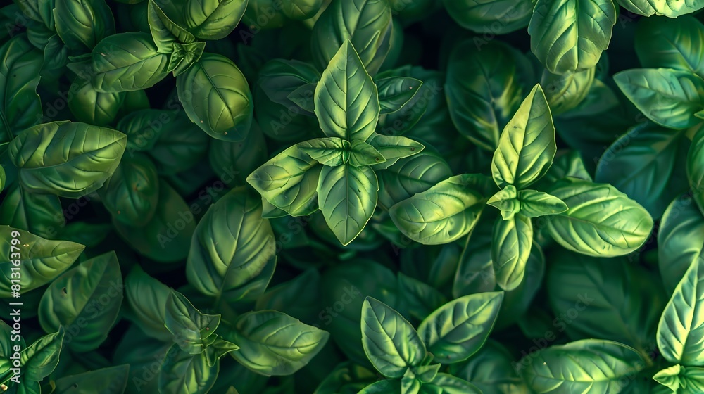 Lush green basil leaves filling the frame with vibrant textures ...