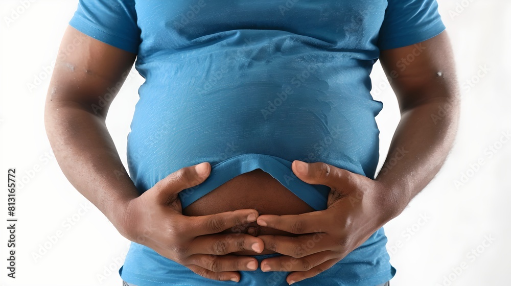 Expectant father lovingly holding pregnant belly in a studio setting ...