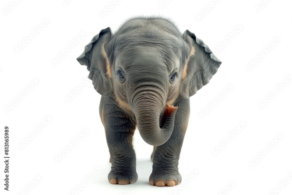 Cute baby Elephant in realistic detail on a pure white backdrop ...