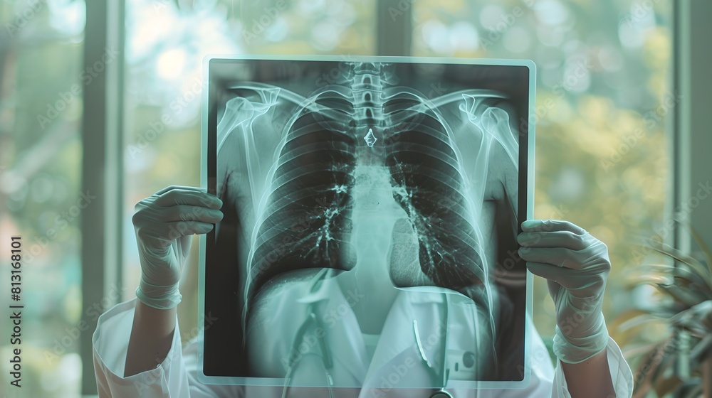 Medical professional analyzing chest X-ray. Radiology concept in ...