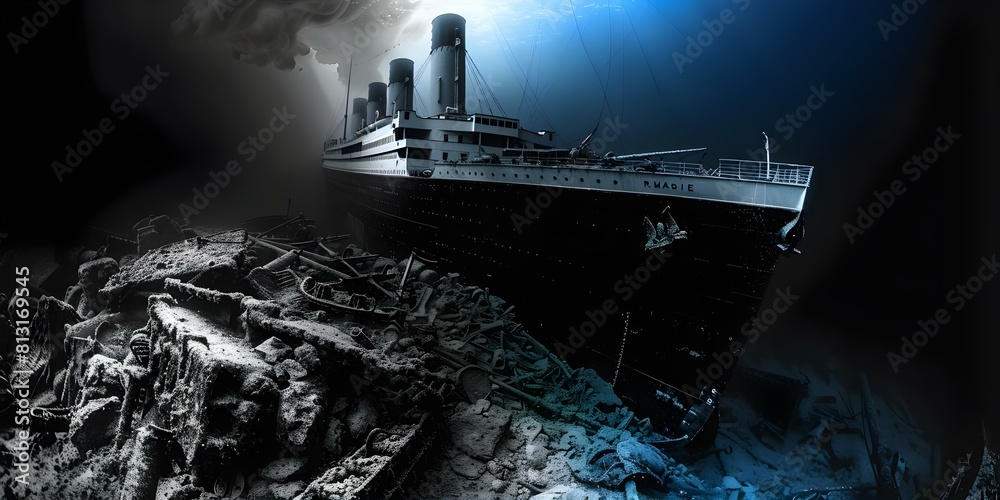 Iconic black and white photos of tragic sinking of RMS Titanic. Concept ...