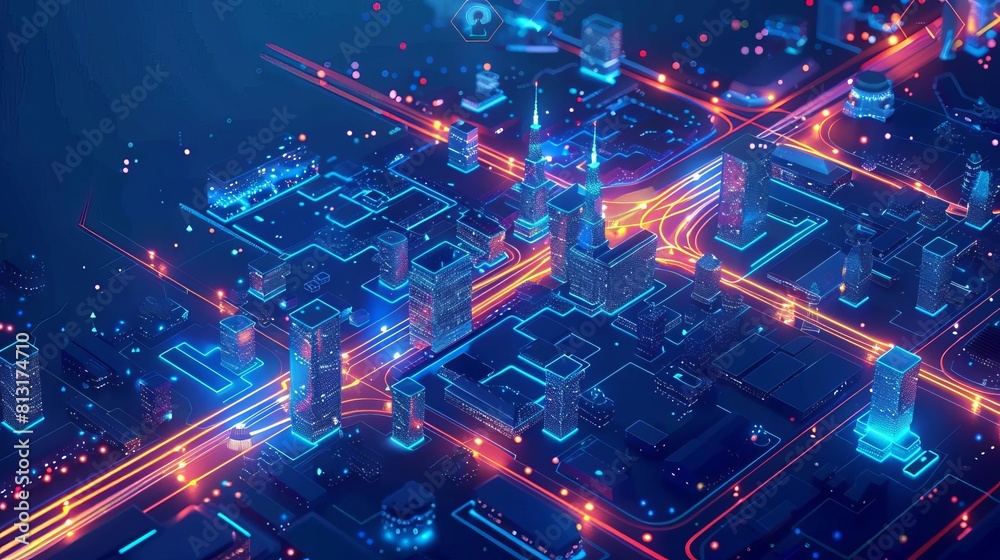 Smart cities illustrated with low poly traffic management systems ...