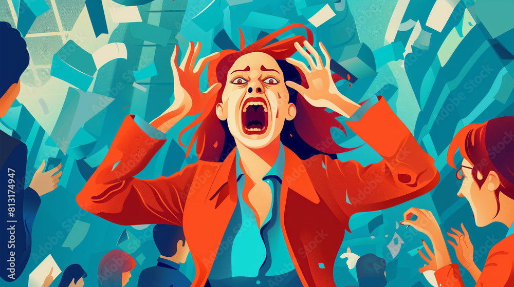 Woman Expressing Overwhelming Panic Amidst a Busy Crowd on ...