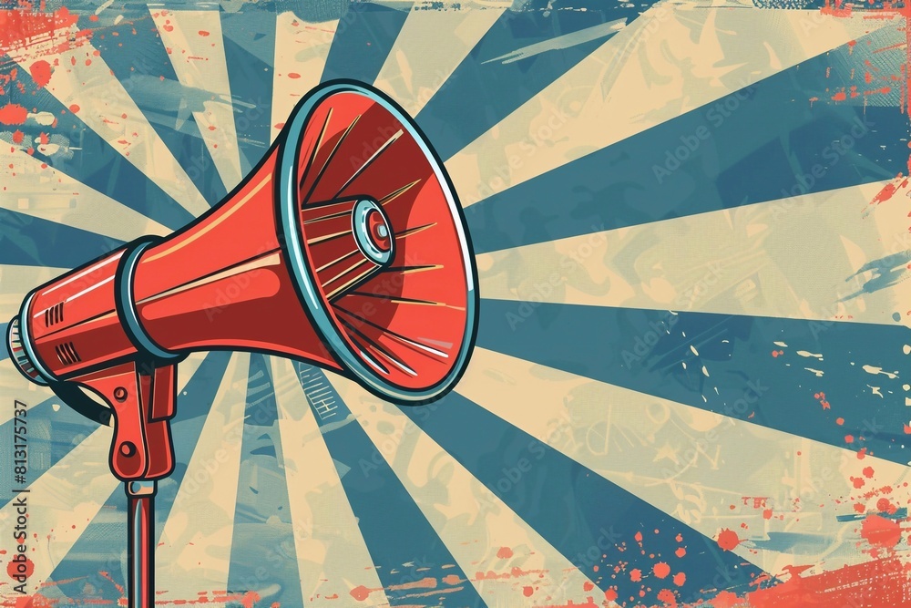 Breaking news alert megaphone background. New information broadcast ...