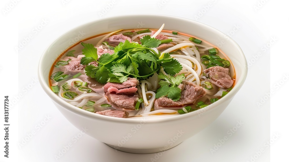 Vietnamese dishes, Pho, a bowl of Pho isolated on white background ...
