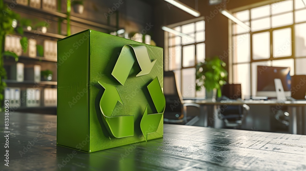 Green recycle symbol icon sign with professional environment background ...