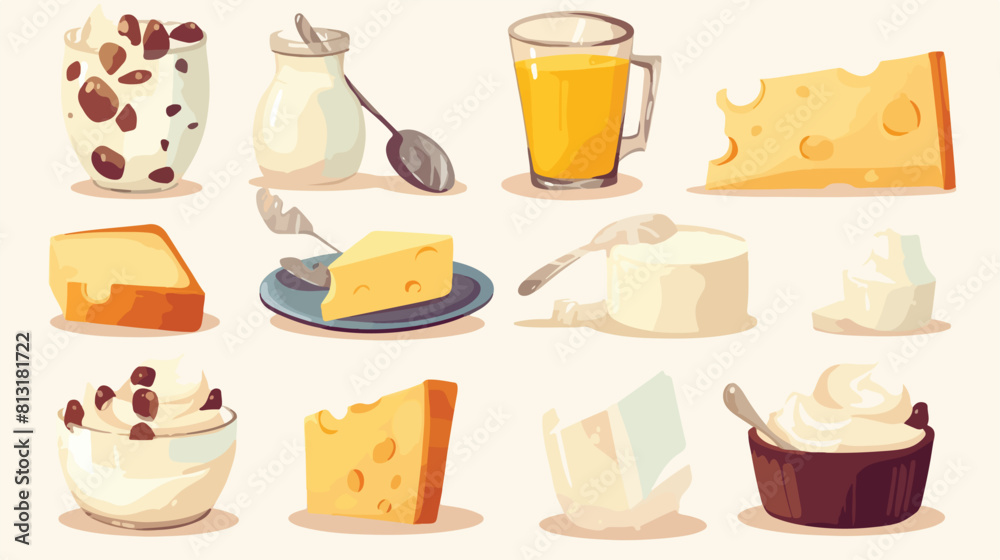 Set Of Dairy Products Vector Sketch Hand Drawn Illu Stock Vector