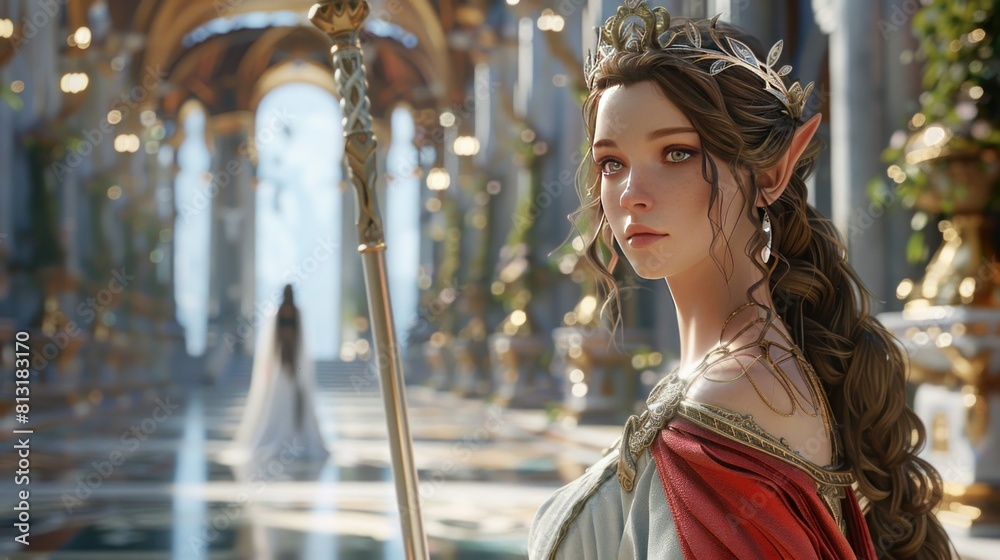 Character of a beautiful elf queen woman who is enchanting in a ...