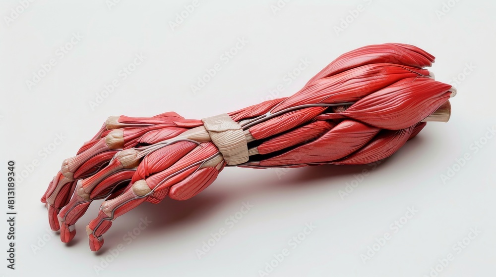 3D realistic illustration of the arm muscular system on a white ...