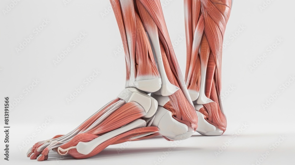 3D realistic illustration of the lower leg and foot muscular system on ...