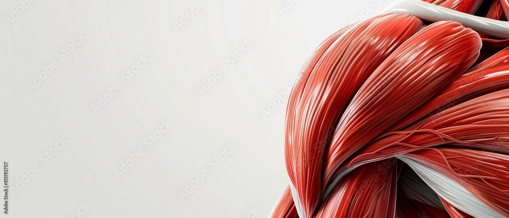 3D realistic illustration of the shoulder muscular system on a white ...