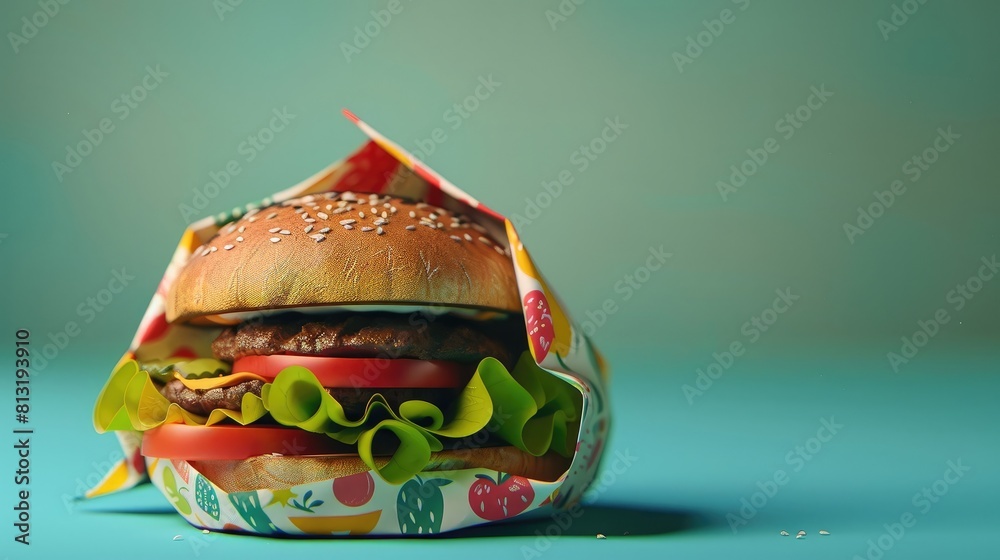 Burger Wrapper Art: Illustration of a creatively designed burger ...