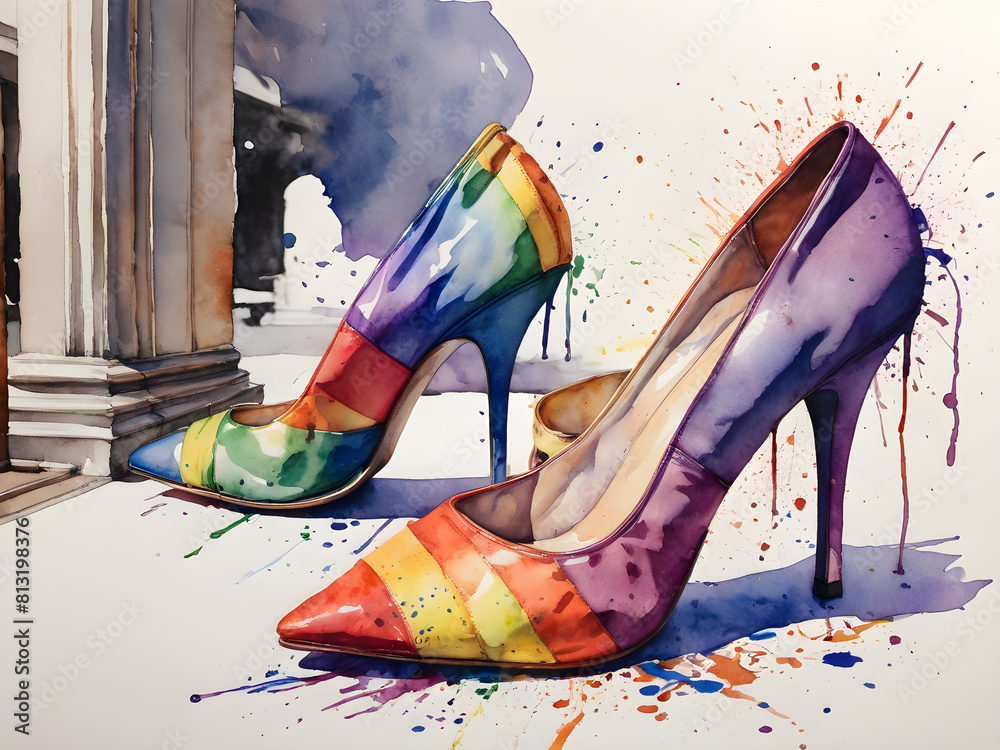 LGBT pride march themed lgbt flag closed heels shoes background pattern ...