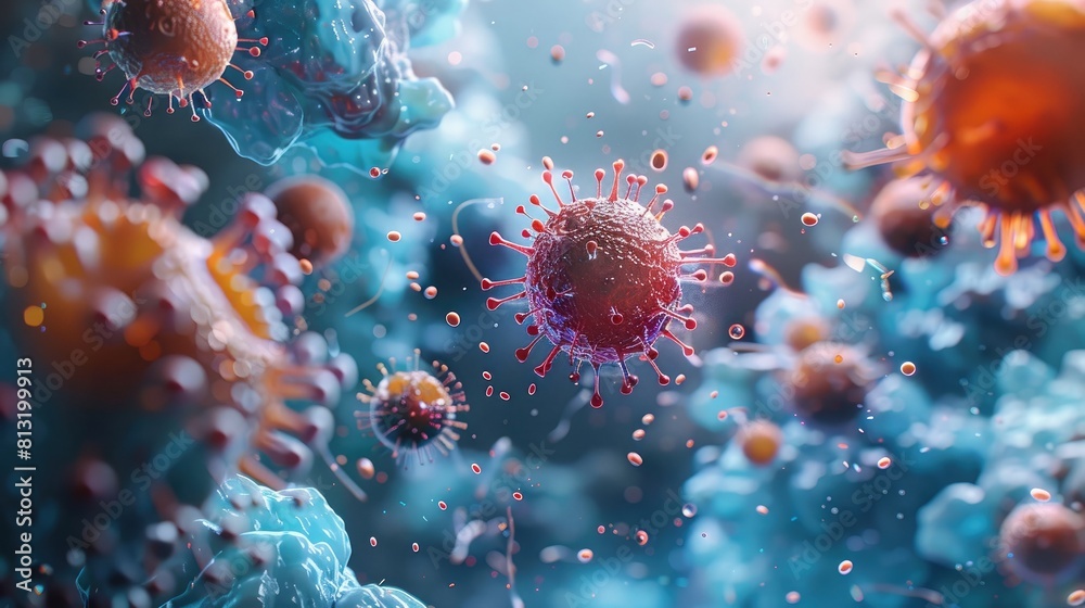 Conceptual depiction of immune cells releasing cytokines and antibodies ...