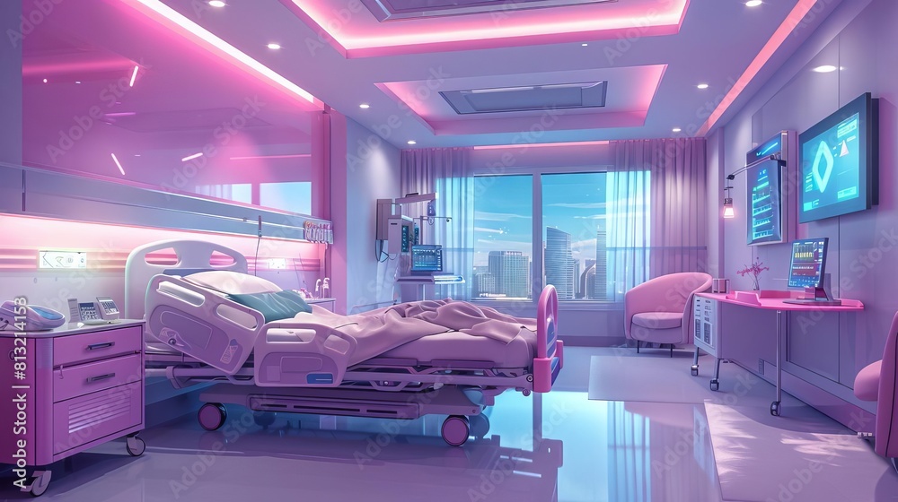 Illustrate a hospital room where a digital twin models patient health ...