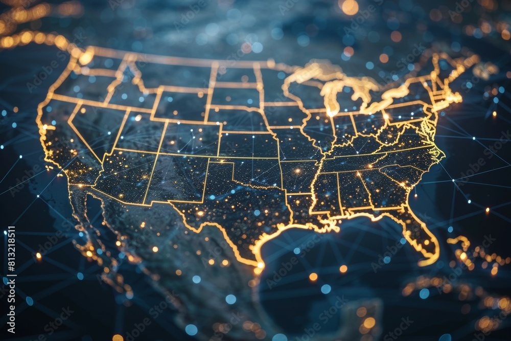 A map of the United States with a glowing outline Stock Photo | Adobe Stock