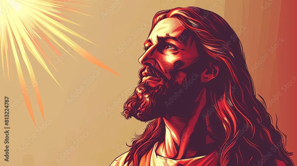 jesus christ with long red hair on horizontal banner religious ...