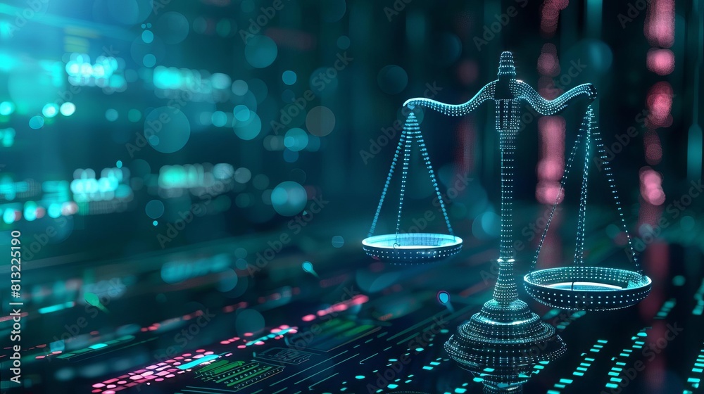 law scales on data center background digital law concept of judiciary ...