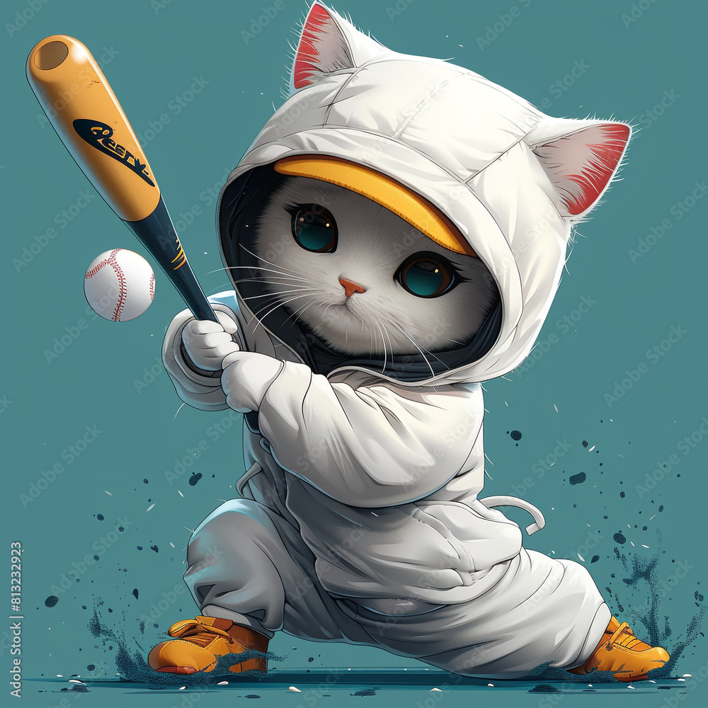 Cartoon Cat Ready to Bat in Baseball Game Stock Illustration | Adobe Stock