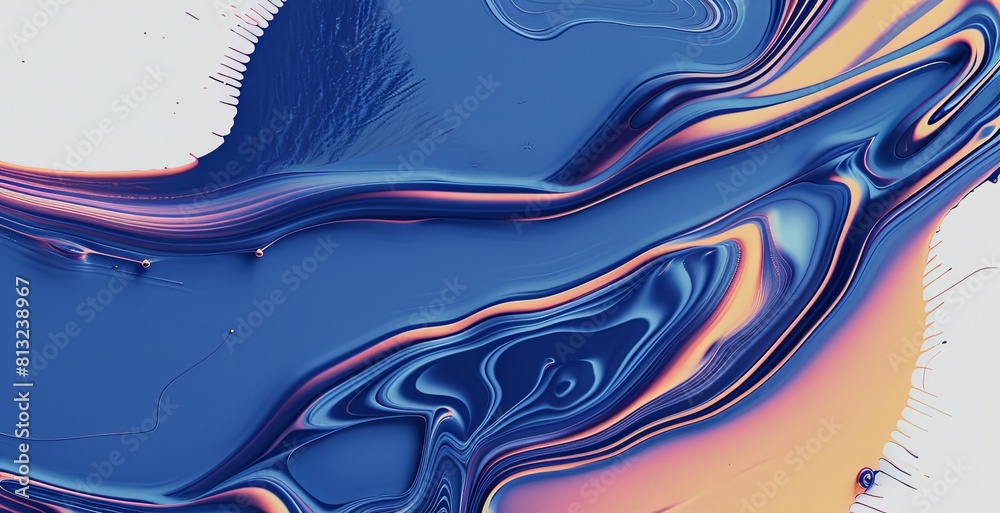 Dynamic abstract fluid art with rich blue and vibrant orange highlights ...