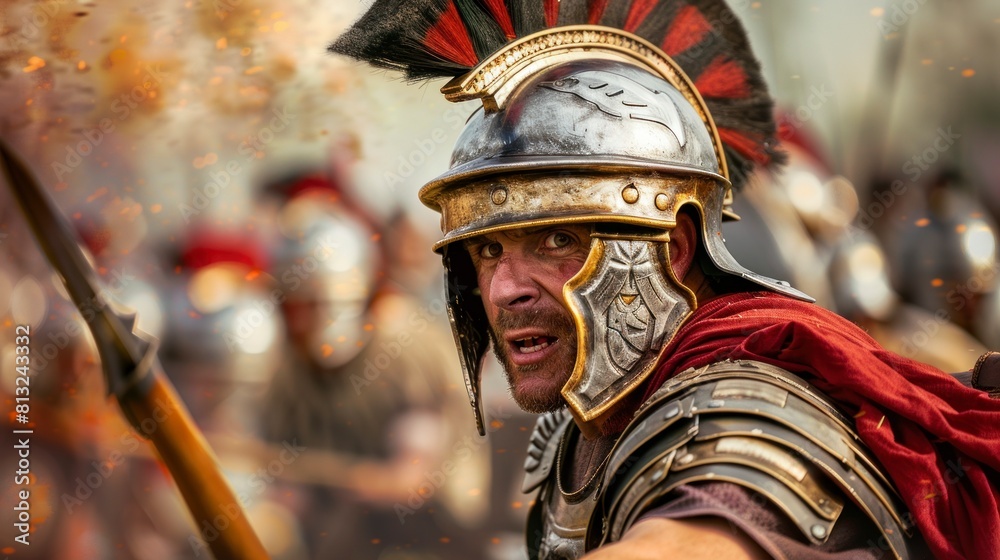 Roman soldier with blood and helmet in battle in ancient times Stock ...