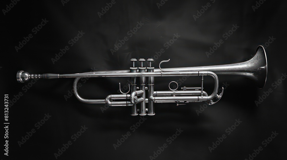 trumpet music instrument, worn texture and patina of the brass ...