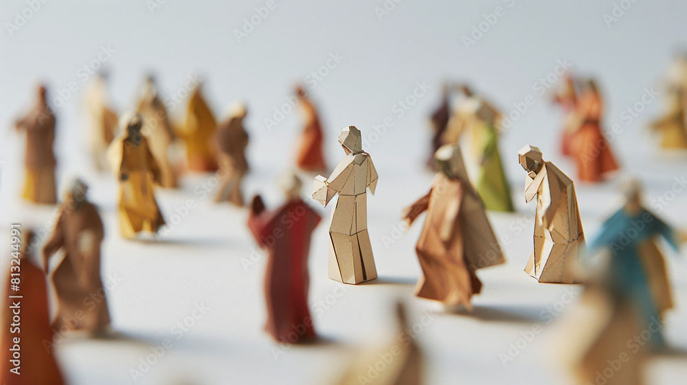 macro tilt-shift photography of tiny figure of preachers and believers ...