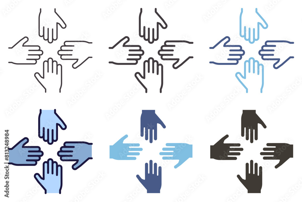 Four hands facing each other with open palms icon. Vector graphic ...