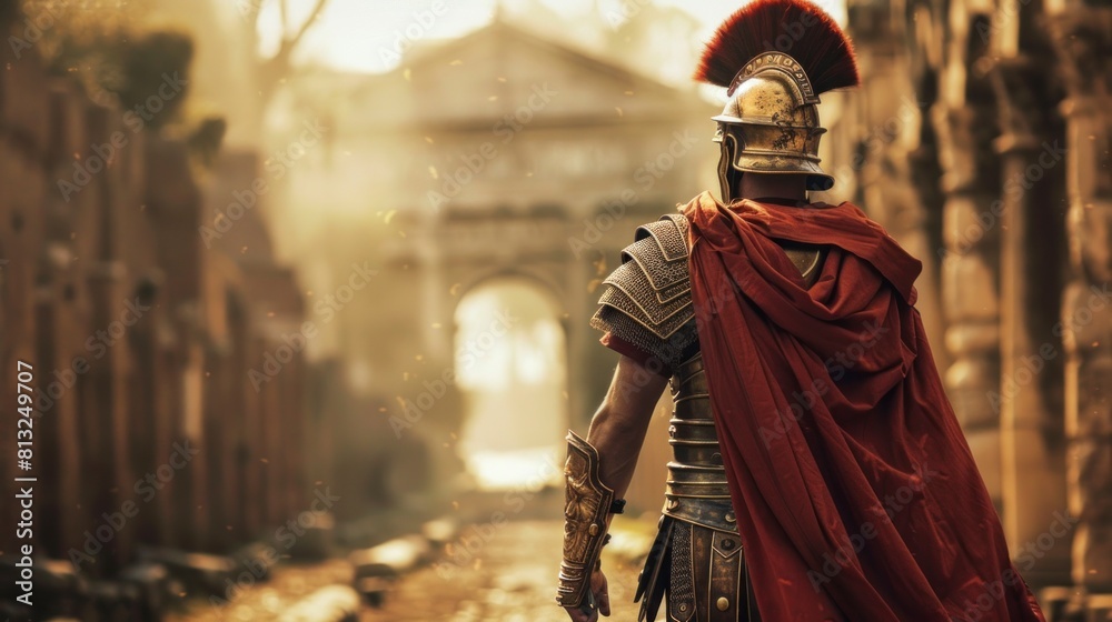 Roman soldier with his back looking at ruins Stock Illustration | Adobe ...
