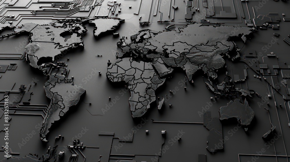 world map in grayscale, modern, futuristic, minimalistic design Stock ...
