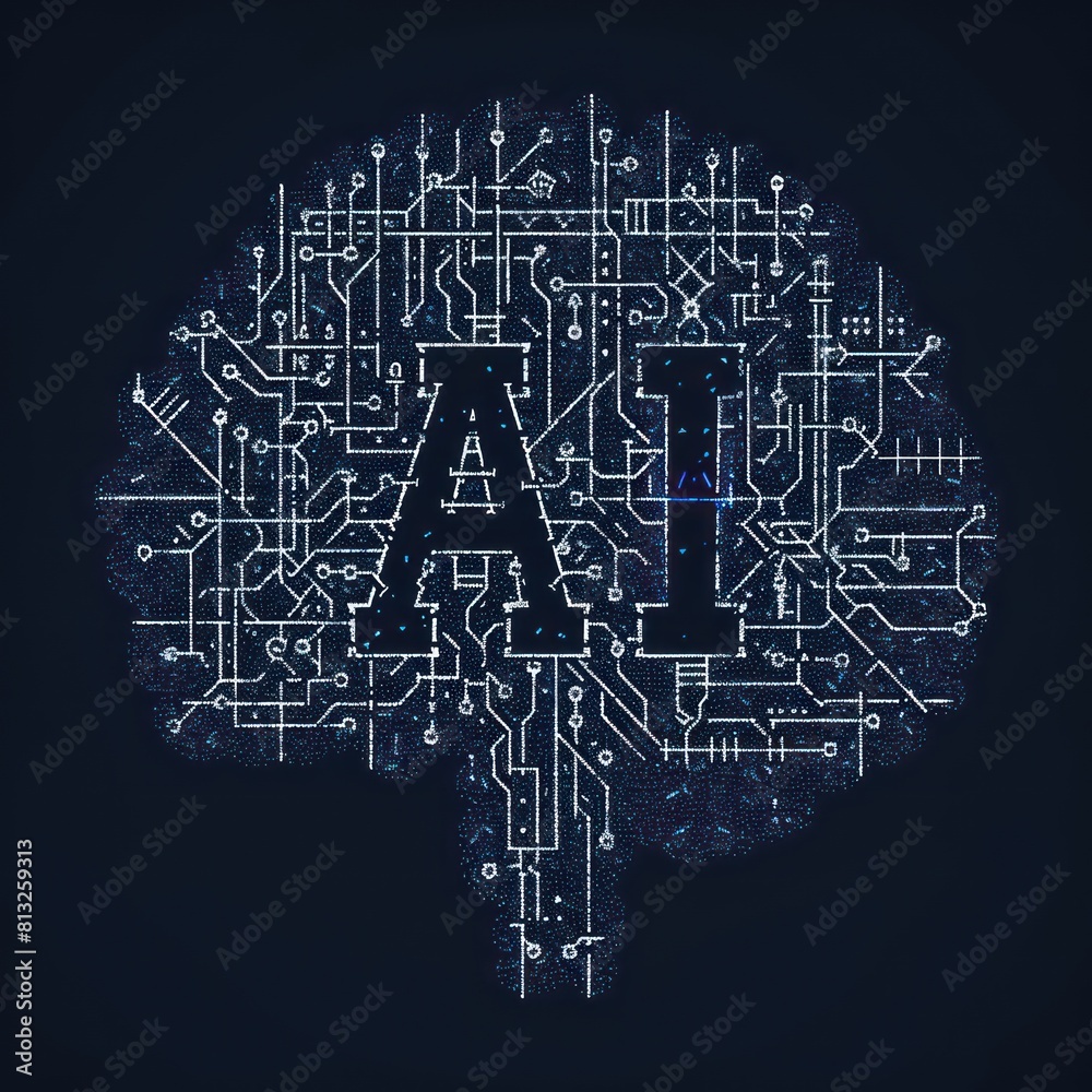 AI logo in dark blue tones, symbols neural networks or circuit patterns ...