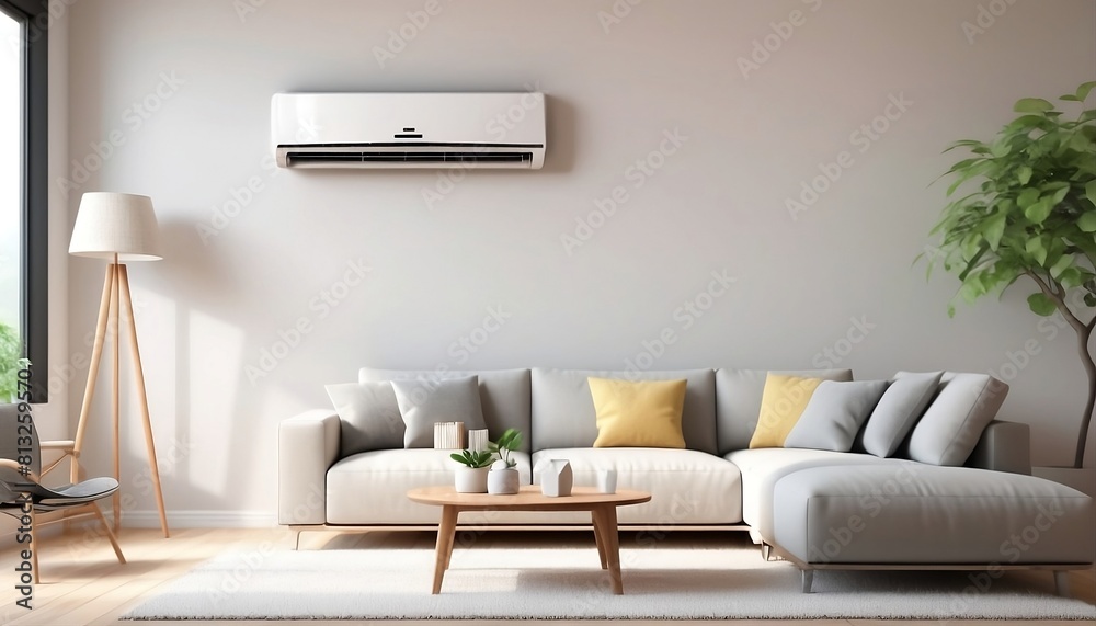 Energy efficient air conditioner in a modern living room. Interior ...