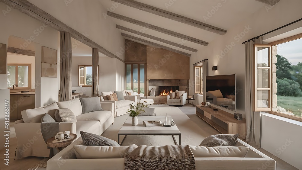 Farmhouse, country home interior design of modern living room, a ...