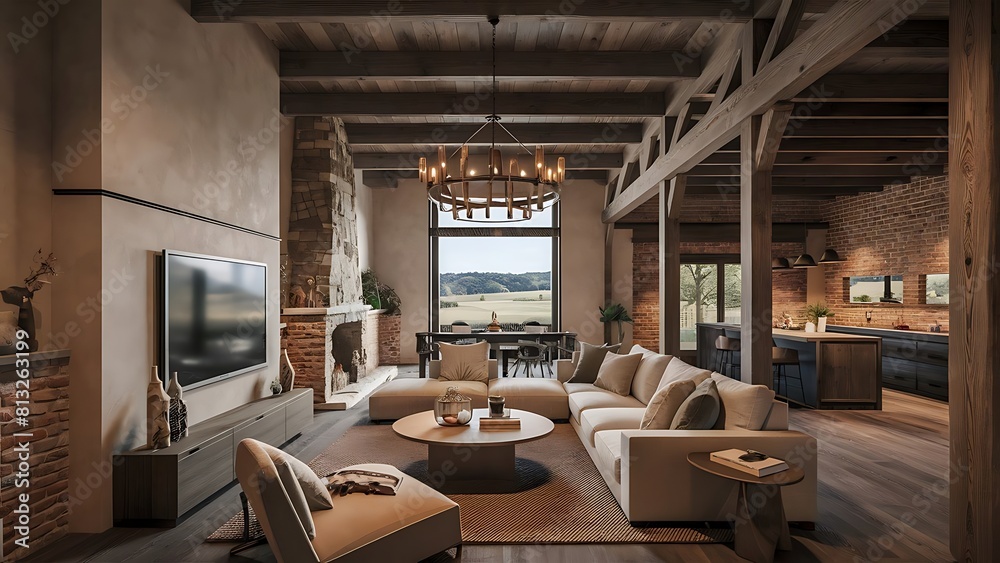 Farmhouse, country home interior design of modern living room, a ...