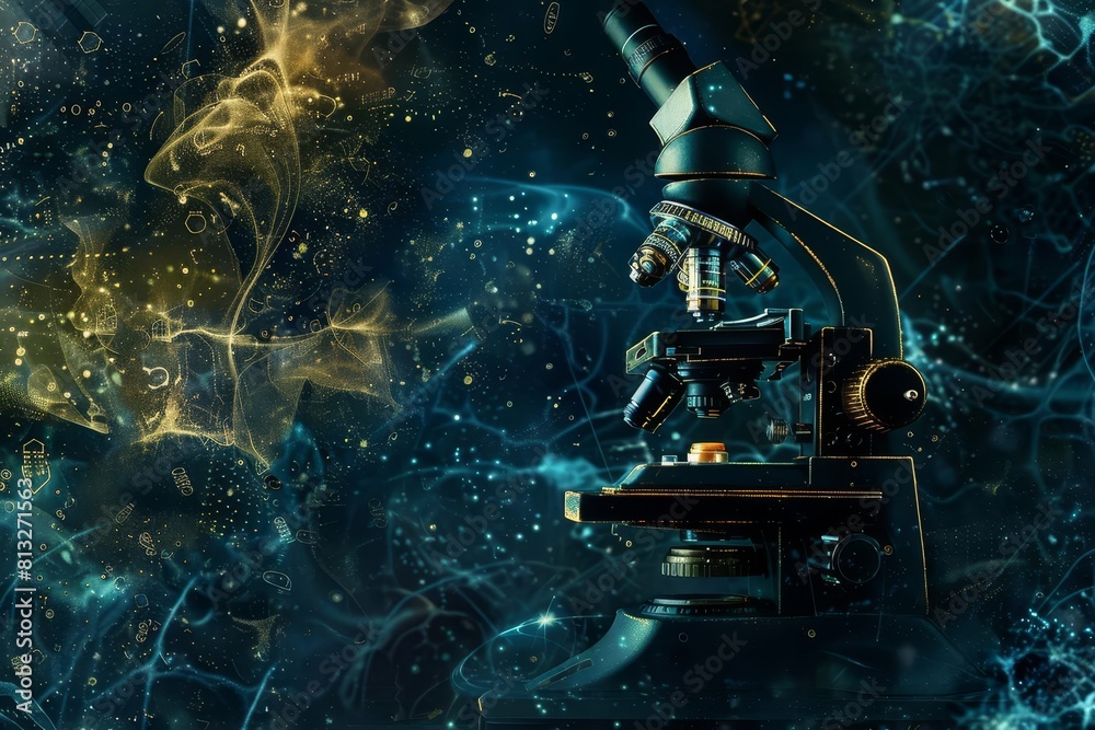 dark scientific background with microscope research laboratory concept ...