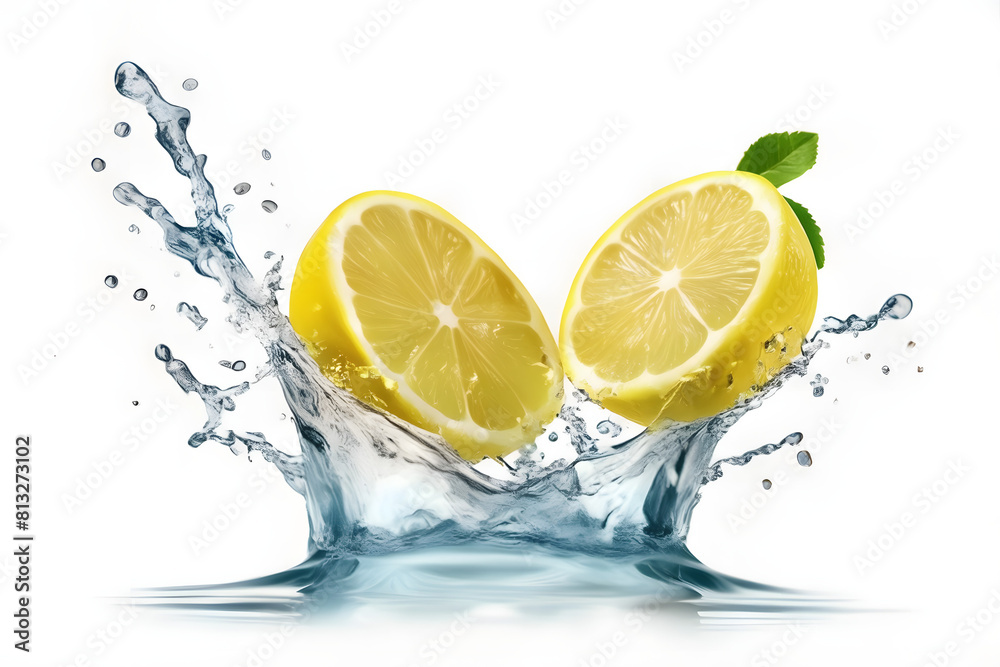 A vibrant lemon water splash isolated on a white transparent background ...