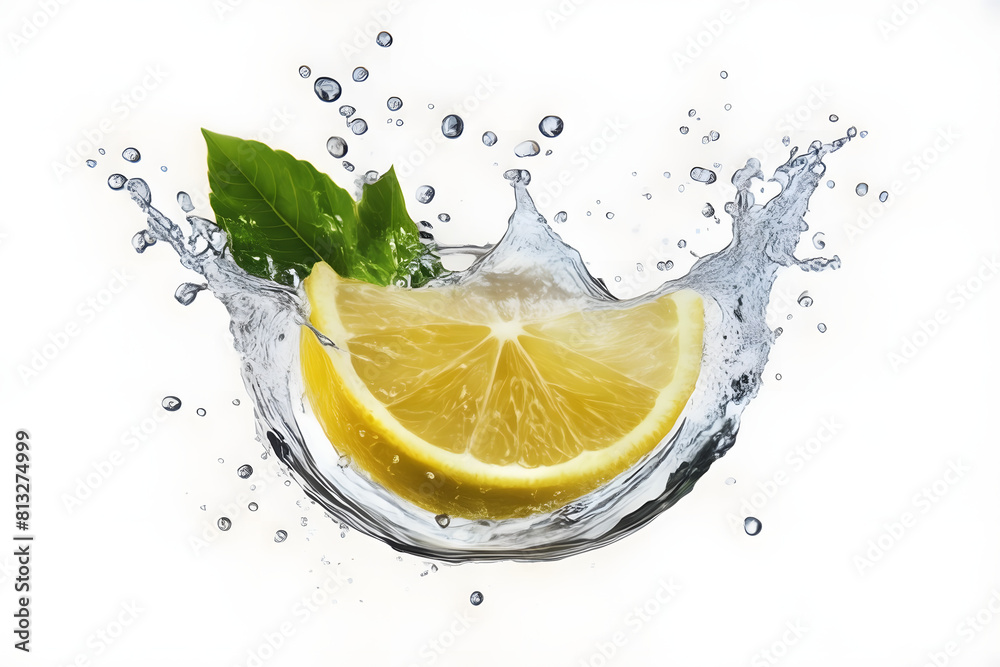 A vibrant lemon water splash isolated on a white transparent background ...