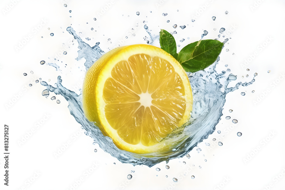 A vibrant lemon water splash isolated on a white transparent background ...