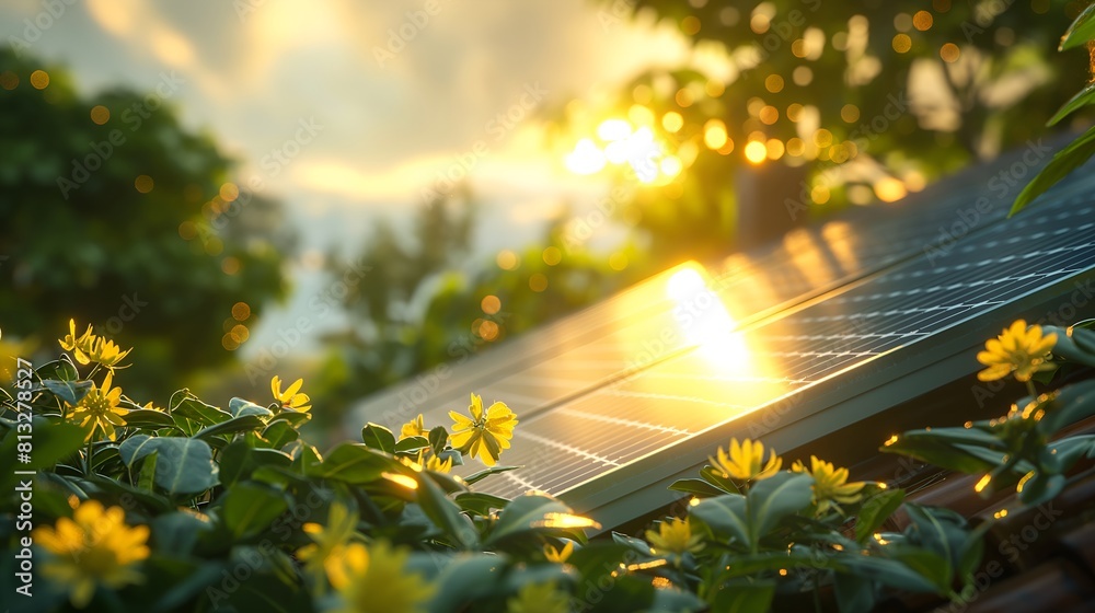 Harmony of Technology and Nature: Solar Panels Amidst Verdant Foliage ...