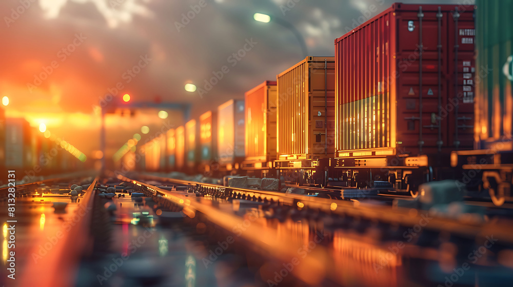 Cargo Containers Transportation On Freight Train By Railway, Intermodal ...