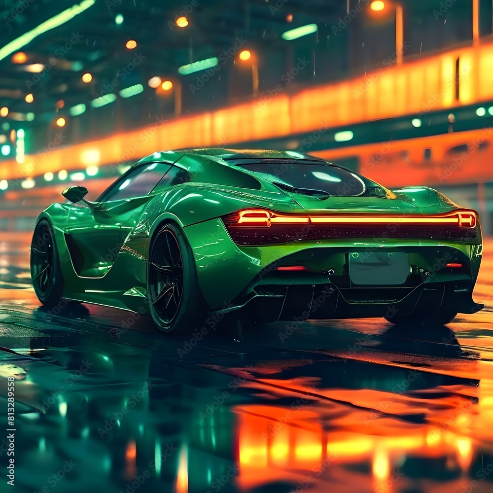 green sports car wallpaper with fantastic light effect background ...