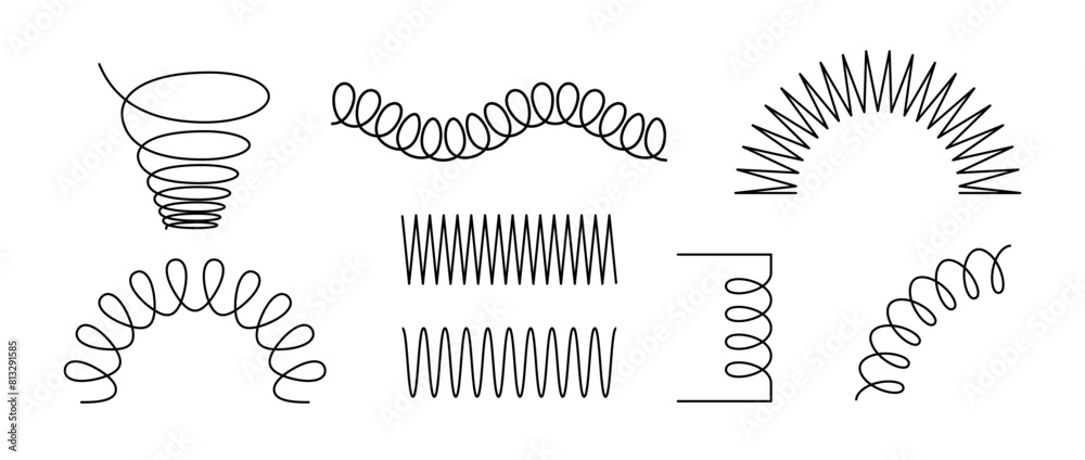 Black wire coil spring collection. Spiral spring set. Thin wire frames ...